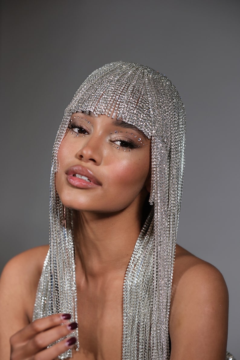 Silver Wig. Rhinestone Headpiece Cleopatra Wig, Cosplay Wig Burning Man ...