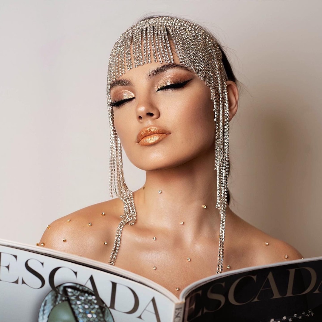 Rhinestone Head Chain, Tassel Bridal Headband, Forehead Jewelry, Silver ...