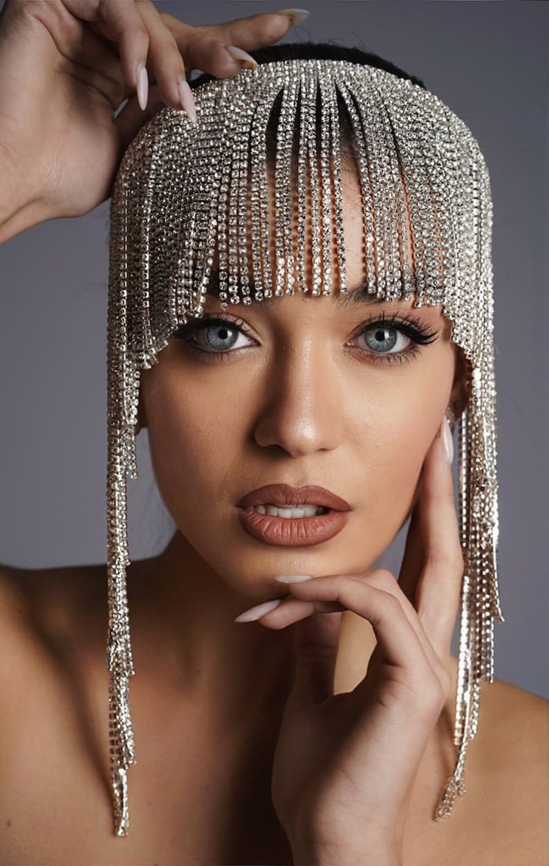 Rhinestone Head Chain Tassel Bridal Headband Forehead - Etsy