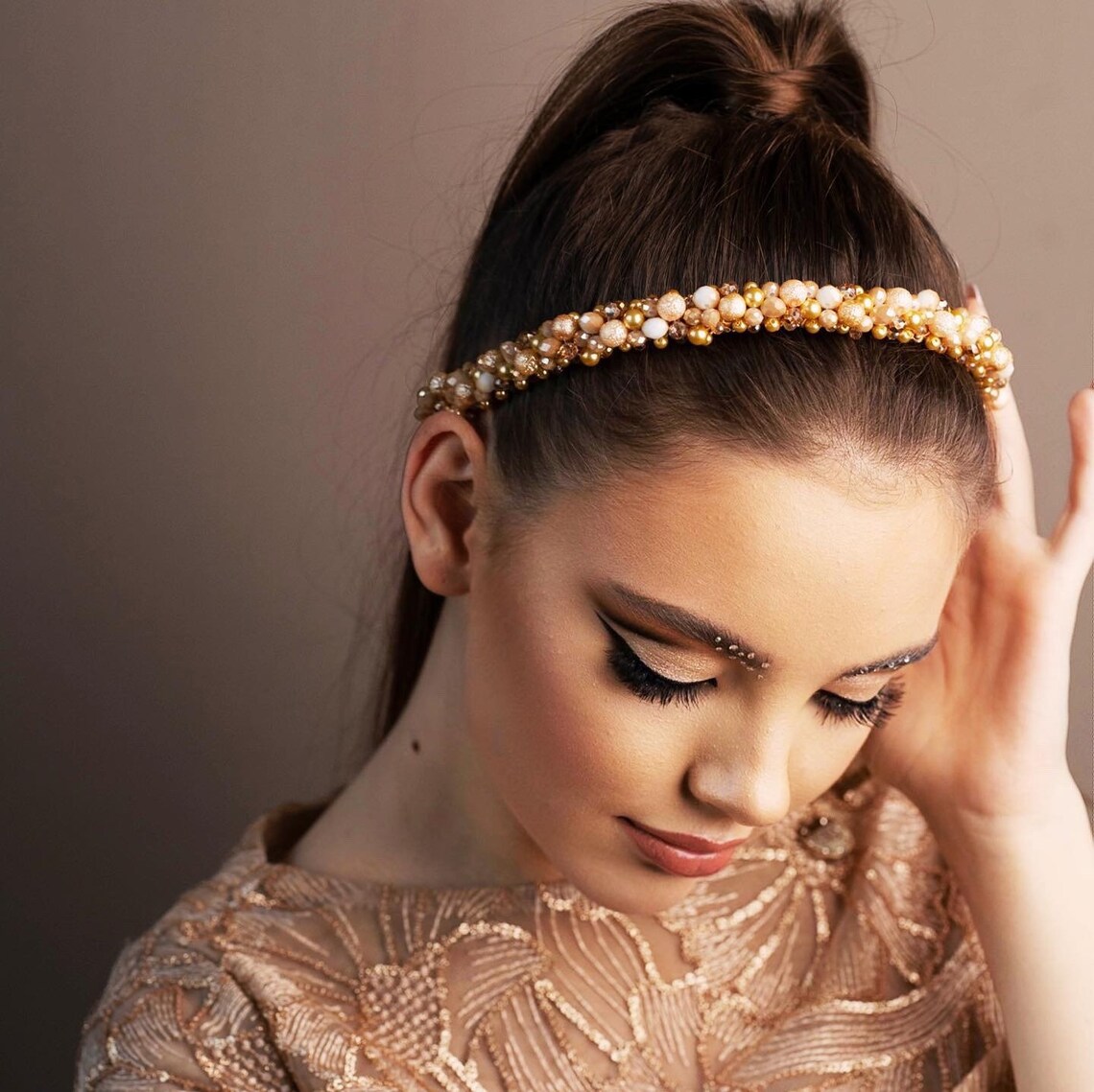 Gold Pearl Tiara Headband Gold Headpiece Bejeweled Headband - Etsy