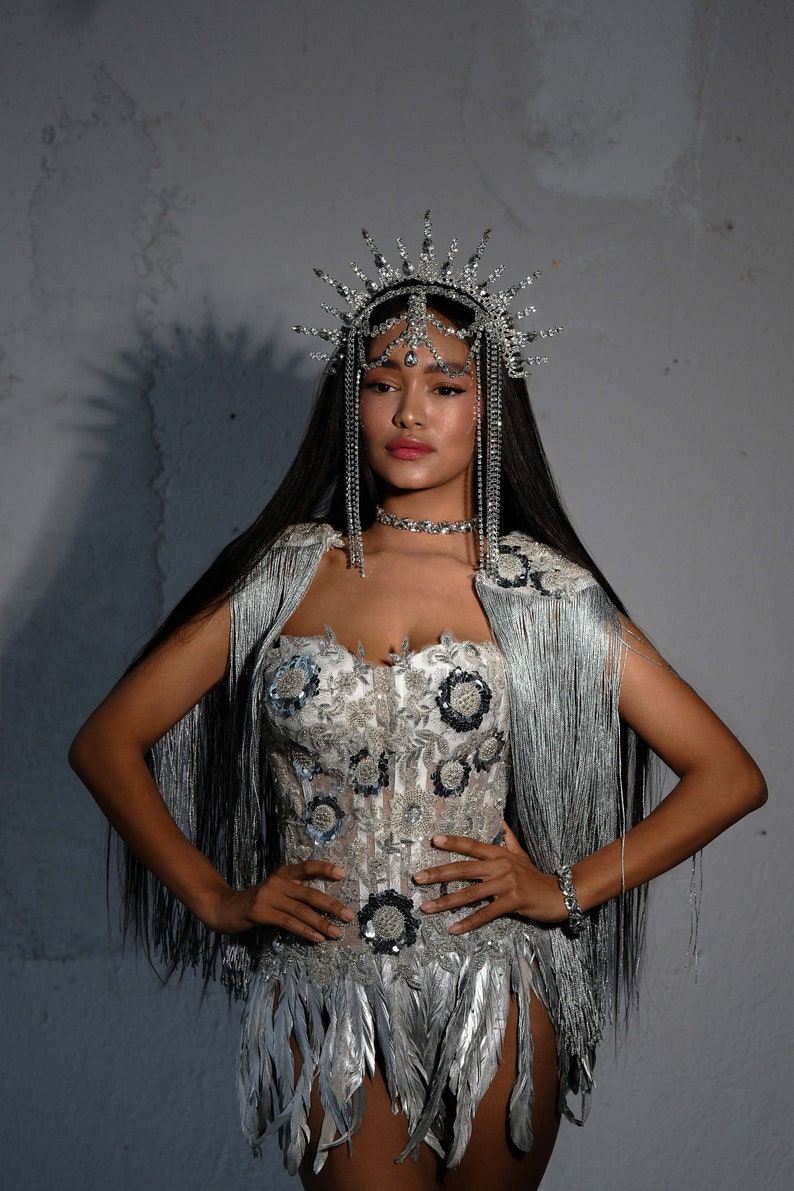 Silver Cosplay Costume, Corset Festival Outfit. Concert Dancer Costume ...