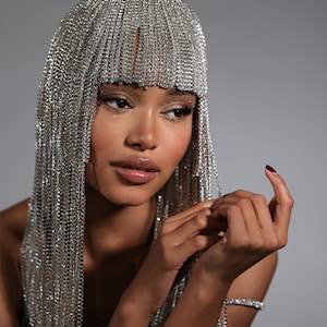 Silver Wig. Rhinestone Headpiece Cleopatra Wig, Cosplay Wig Burning Man ...