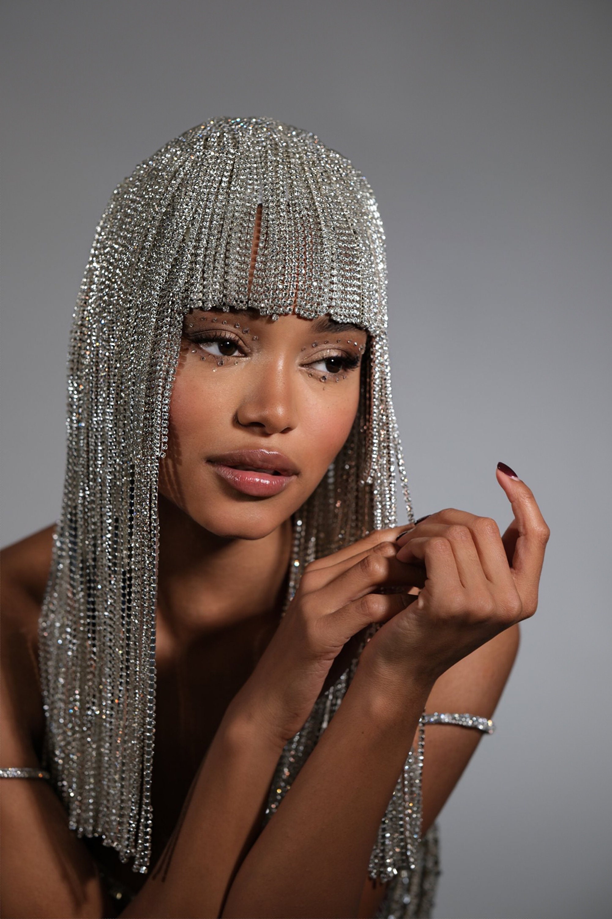 Silver Wig. Rhinestone Headpiece Cleopatra Wig, Cosplay Wig Burning Man ...