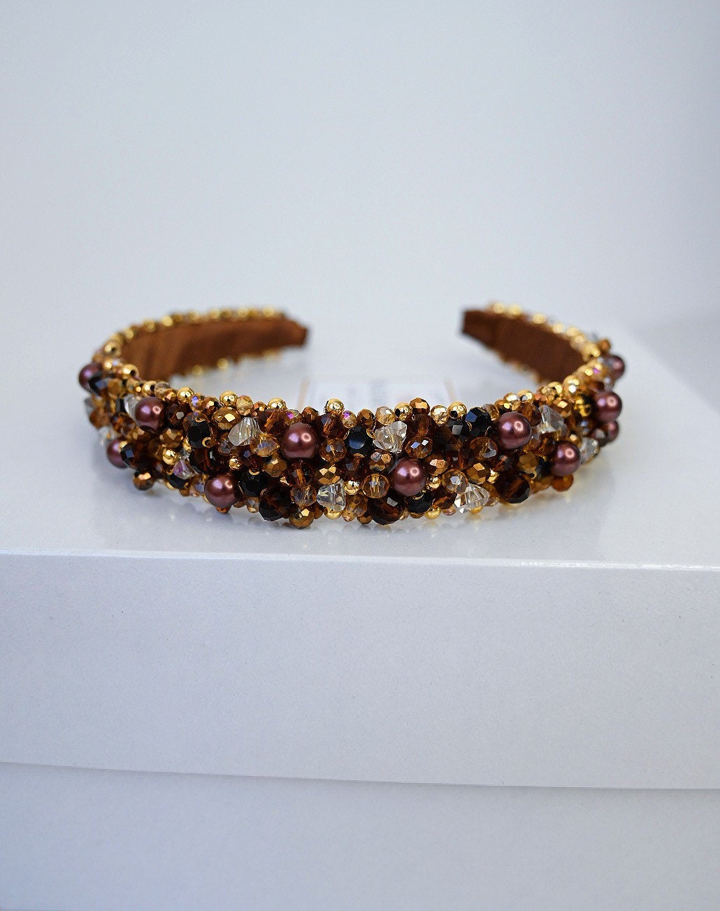 Bronze Tiara Headband Bronze Bridal Crown Brown Pearl - Etsy