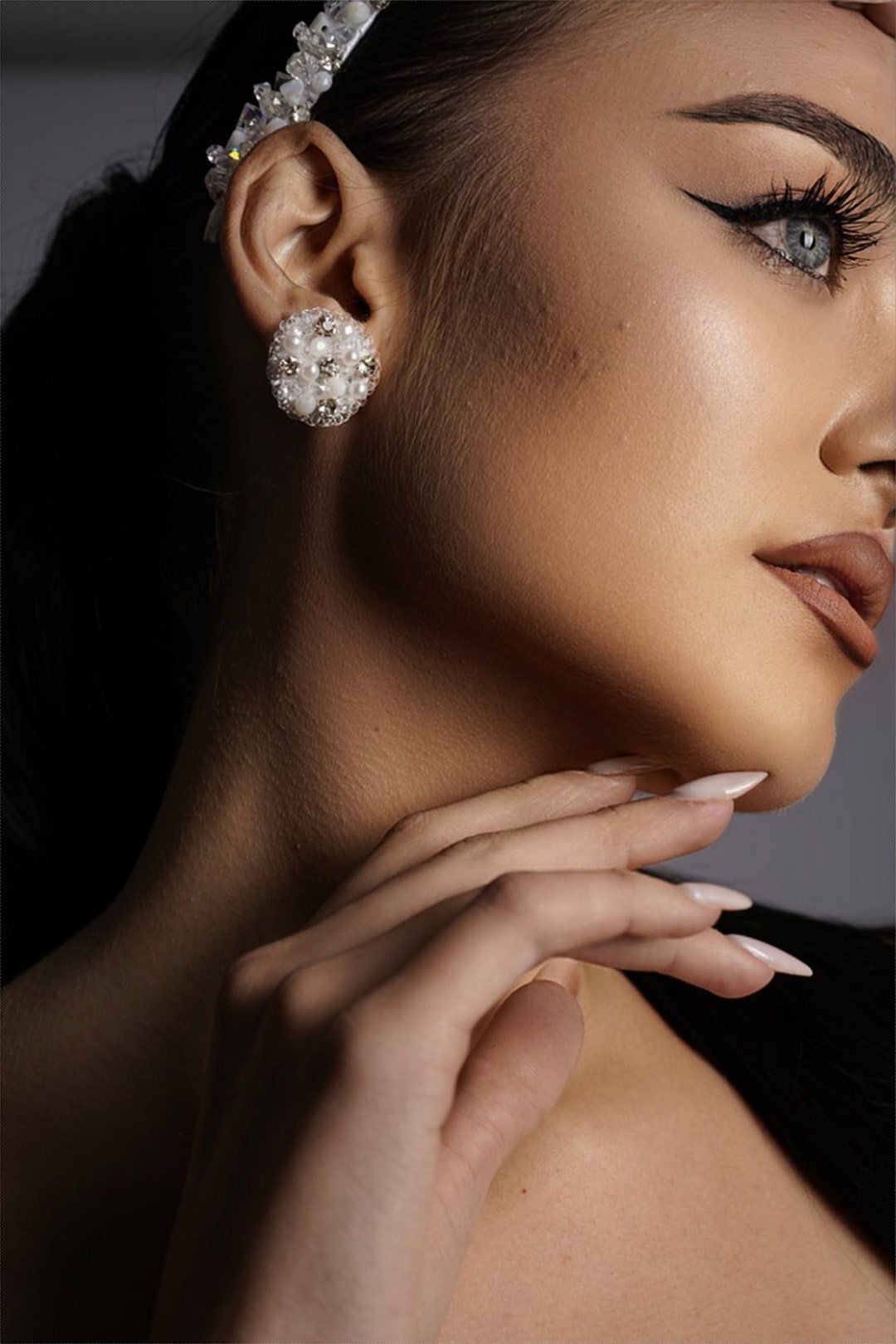 Circle Bridal Earrings Studs. Crystal Embroidered Earrings, Prom ...