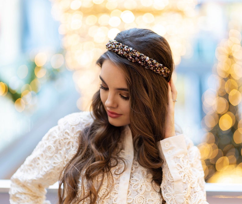 Bronze Tiara Headband Bronze Bridal Crown Brown Pearl - Etsy