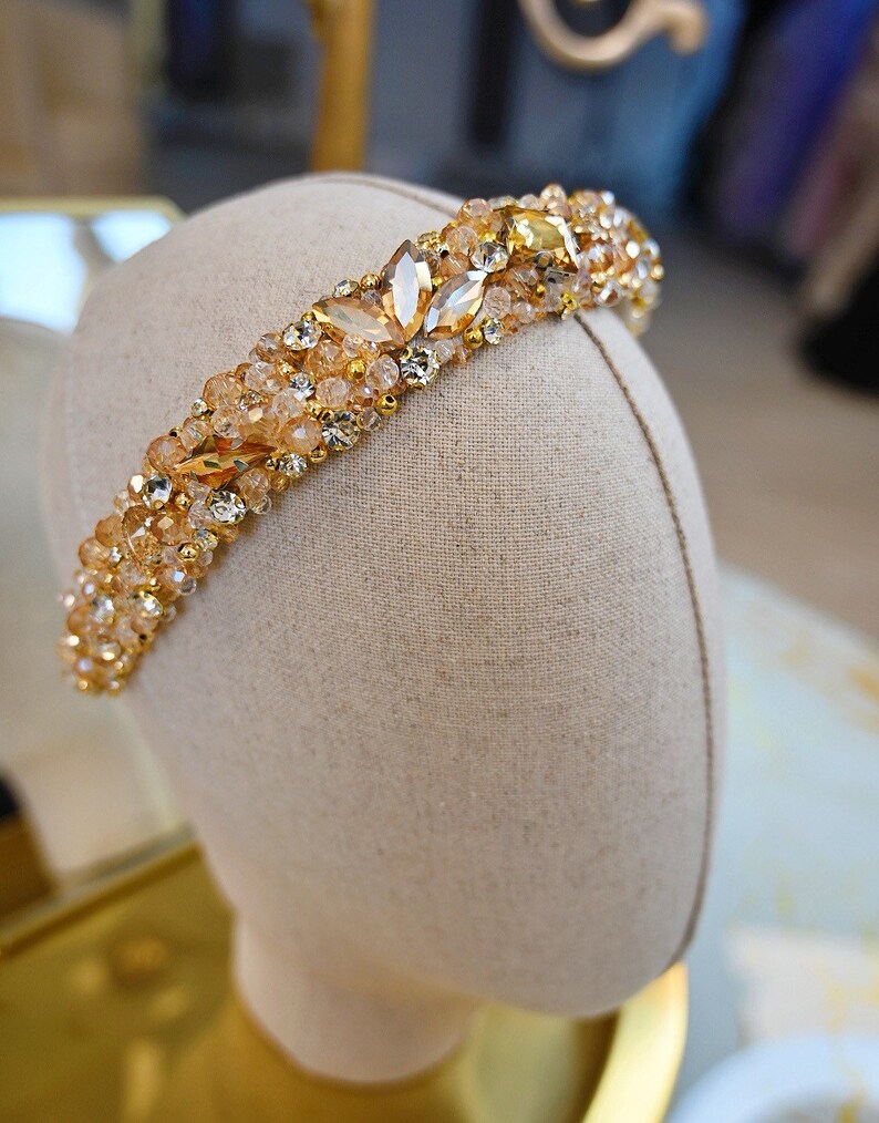Gold Bridal Headband Gold Crystal Tiara Bachelorette Crown - Etsy