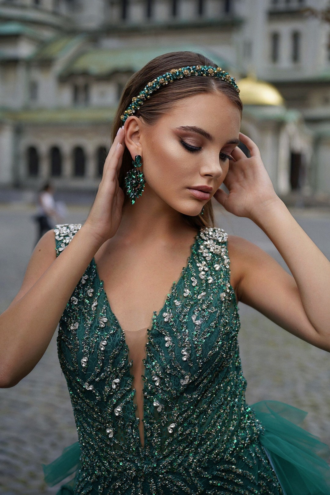 Emerald Green Crown, Mermaid Crown, Thin Crystal Headband, Prom Crown ...