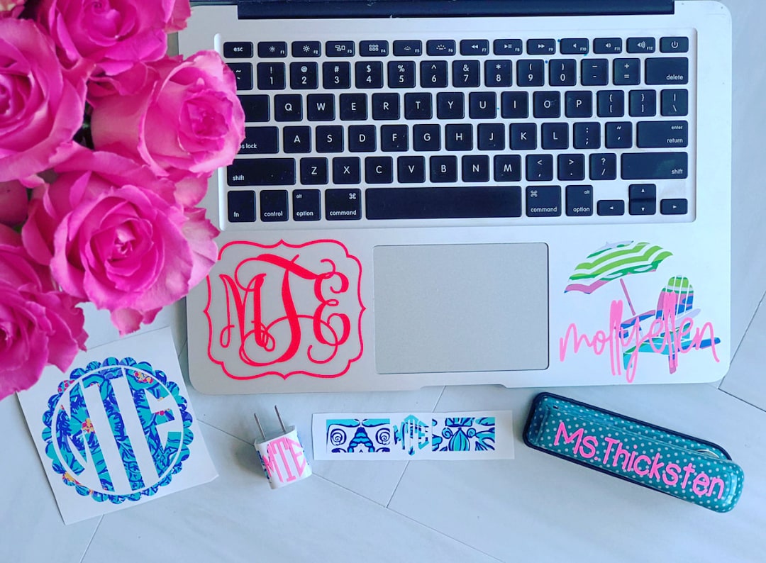 Laptop Monogram Decal - Laptop Monogram Sticker - Laptop Decal Monogram ...