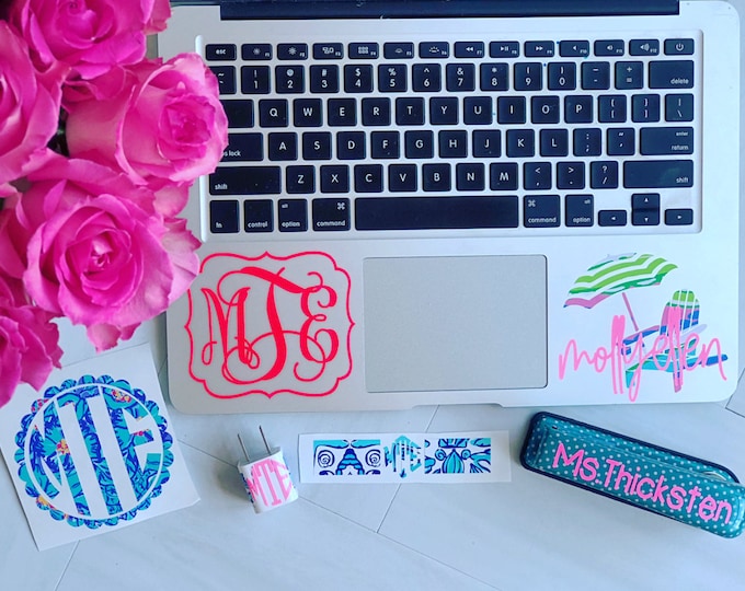 1 Monogram Decal, Monogram Sticker, Cute Monogram Decal, Circle ...
