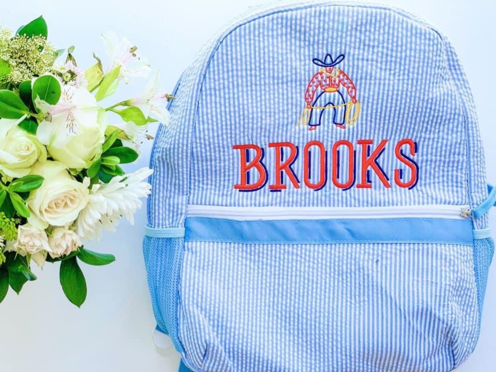 Monogrammed Seersucker Backpack Seersucker School Bag - Etsy