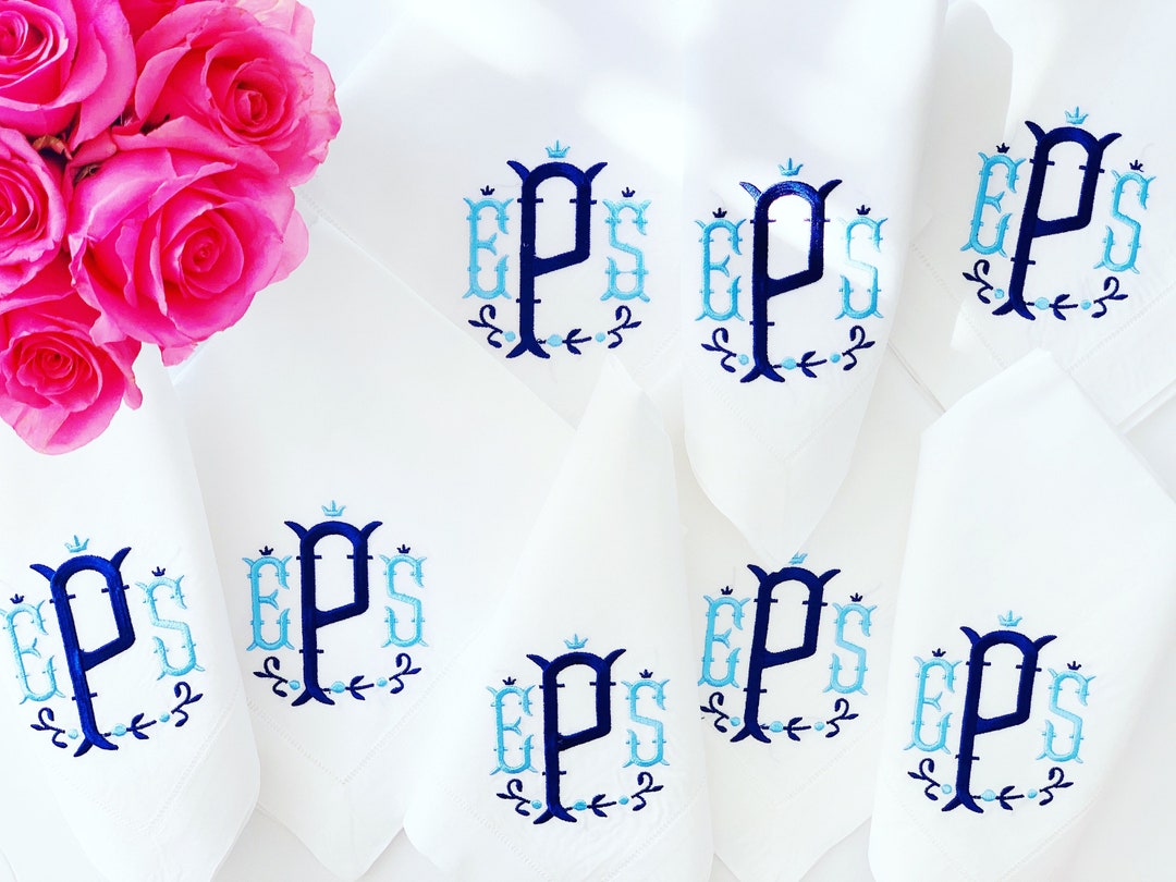 Monogrammed Dinner Napkins, Embroidered Linen Napkins, Personalized ...