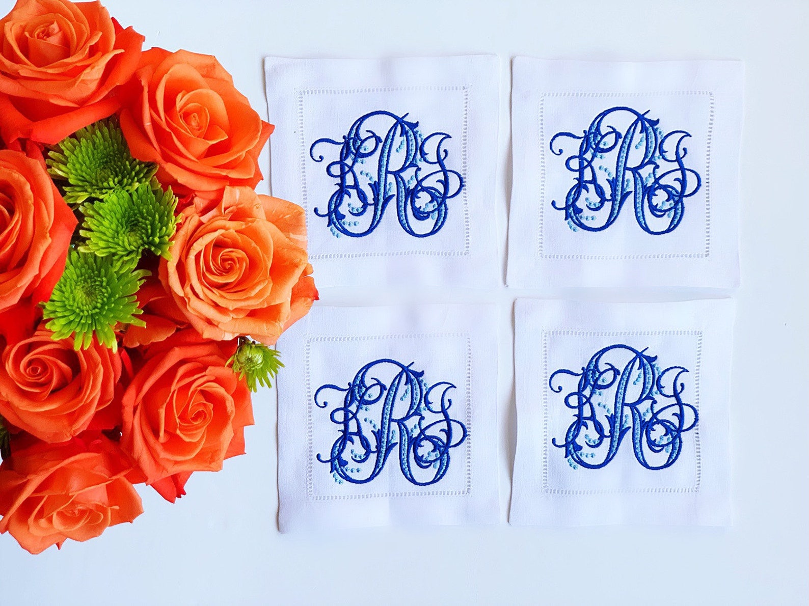 Monogrammed Cocktail Napkins Embroidered Linen Napkins - Etsy