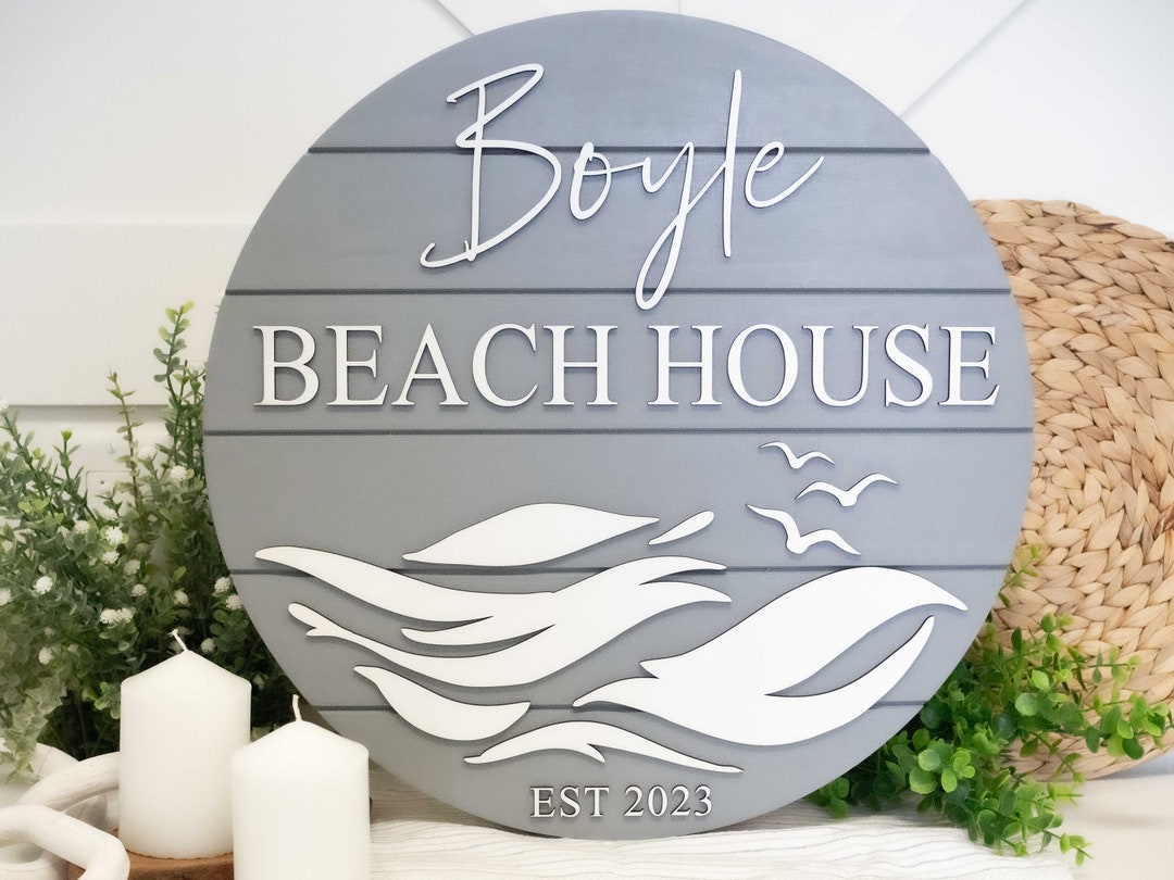 Beach House Round Sign | Personalized Wood Sign | Beach House Décor ...