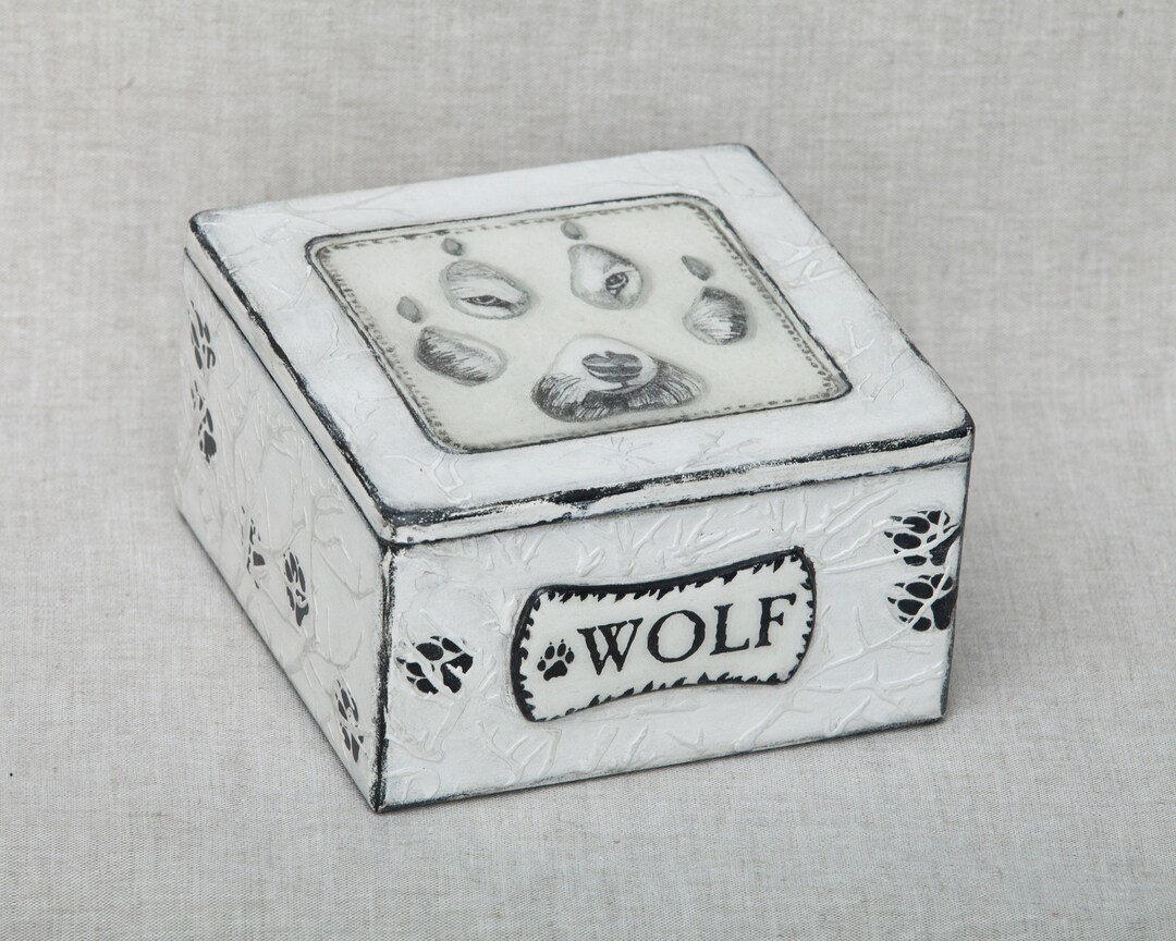 Wolf Paw Black White French Vintage Wooden Jewelry Box, Wolf Snout Box ...