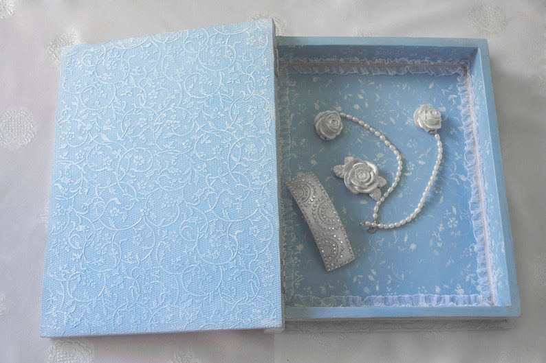 Blue Wooden Rococo Book Box, Jewelry Book Box, Wooden Storage Box ...