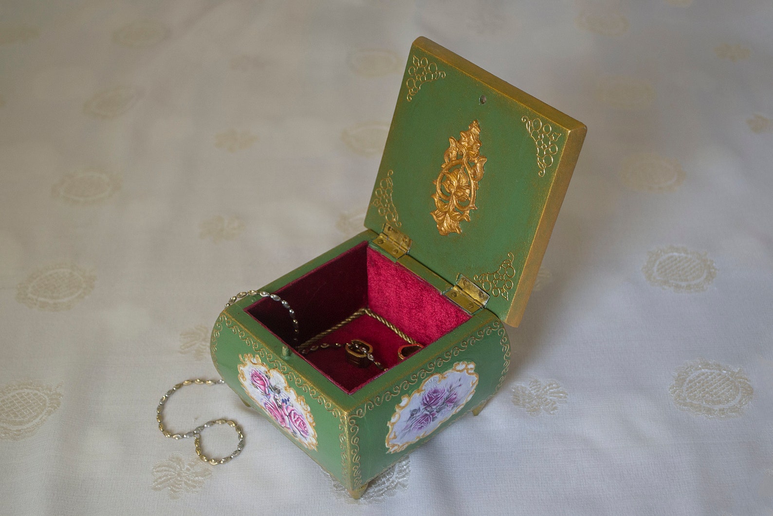 Green Rococo Wooden Jewelry Box Trinket Box Luxury Elegant - Etsy New ...