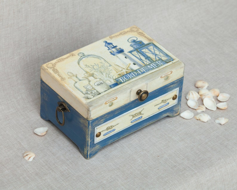 Vintage Blue Lighthouse Wooden Box, Provence Sea Theme, Coastal Decor ...