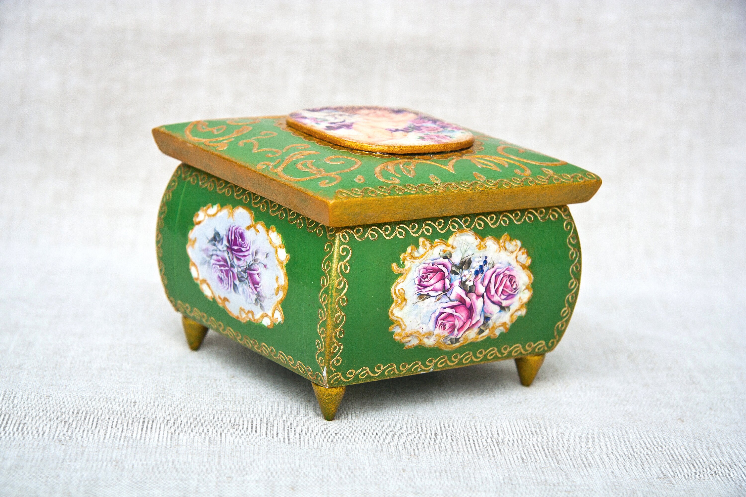 Green Rococo Wooden Jewelry Box Trinket Box Luxury Elegant | Etsy