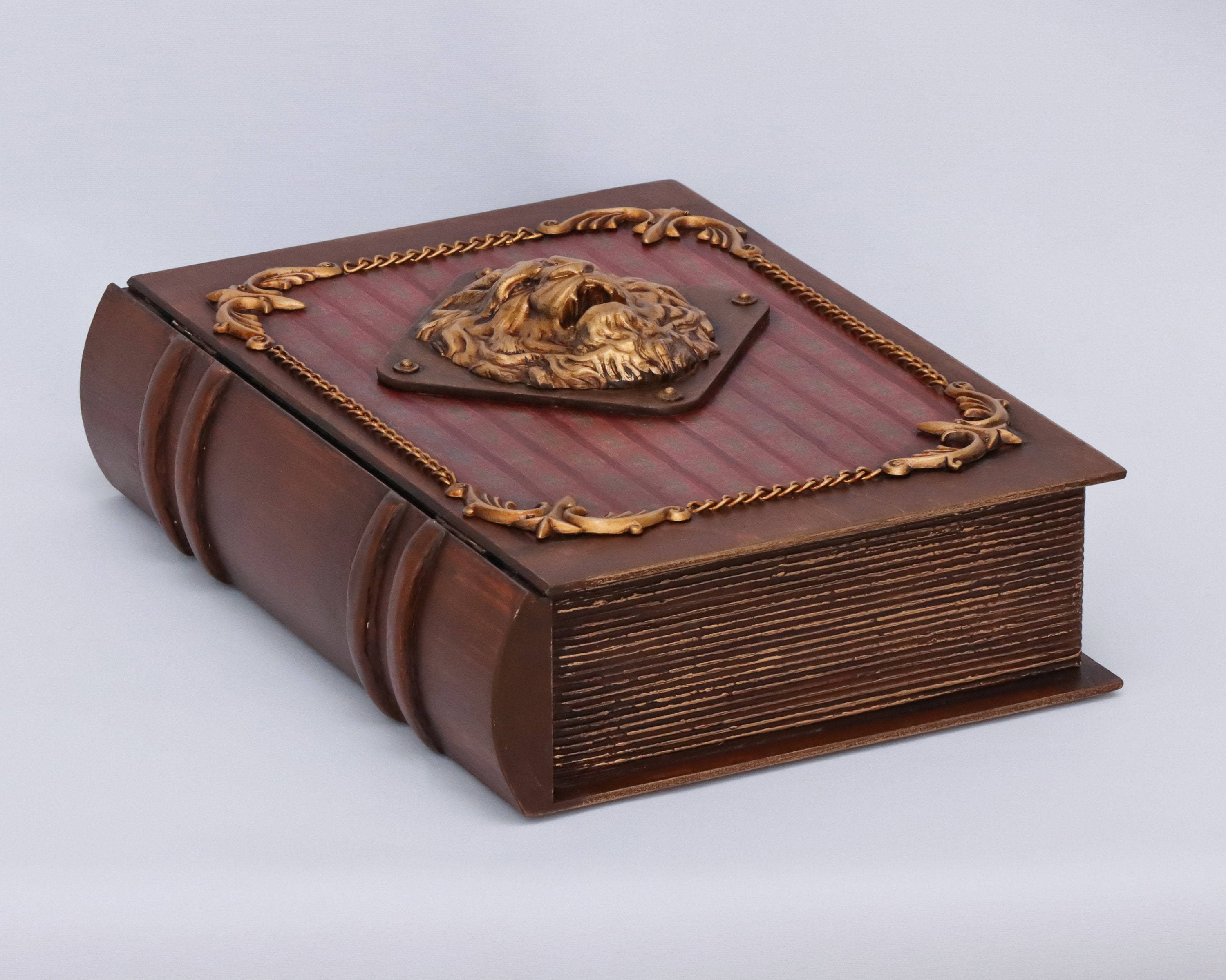 Vintage Medieval Lion Bronze Furniture Wooden Book Box, Custom Book Box ...