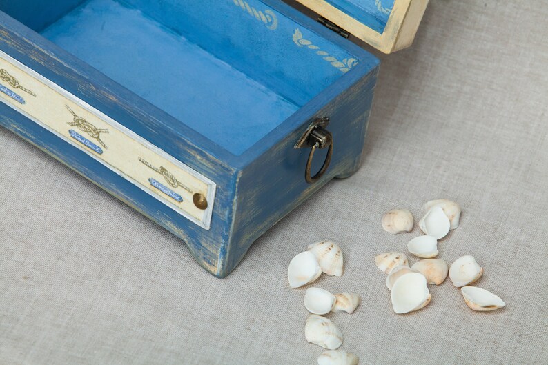 Vintage Blue Sea Shell Lighthouse Wooden Box, Provence Sea Theme Box ...