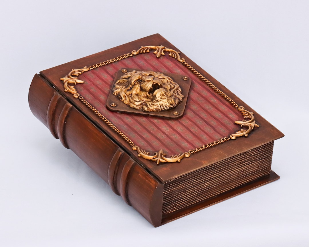 Vintage Medieval Lion Bronze Furniture Wooden Book Box, Custom Book Box ...