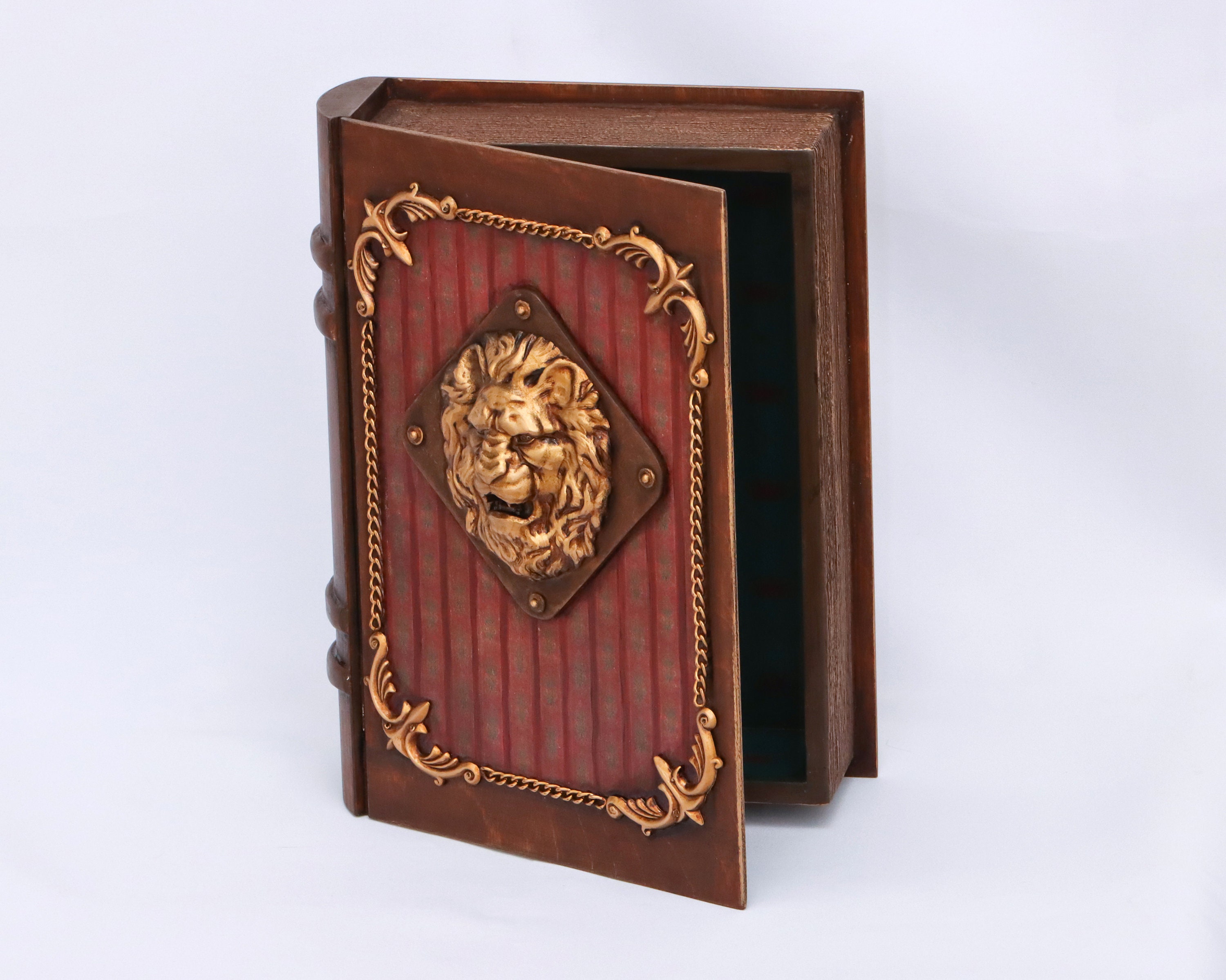 Vintage Medieval Lion Bronze Furniture Wooden Book Box, Custom Book Box ...