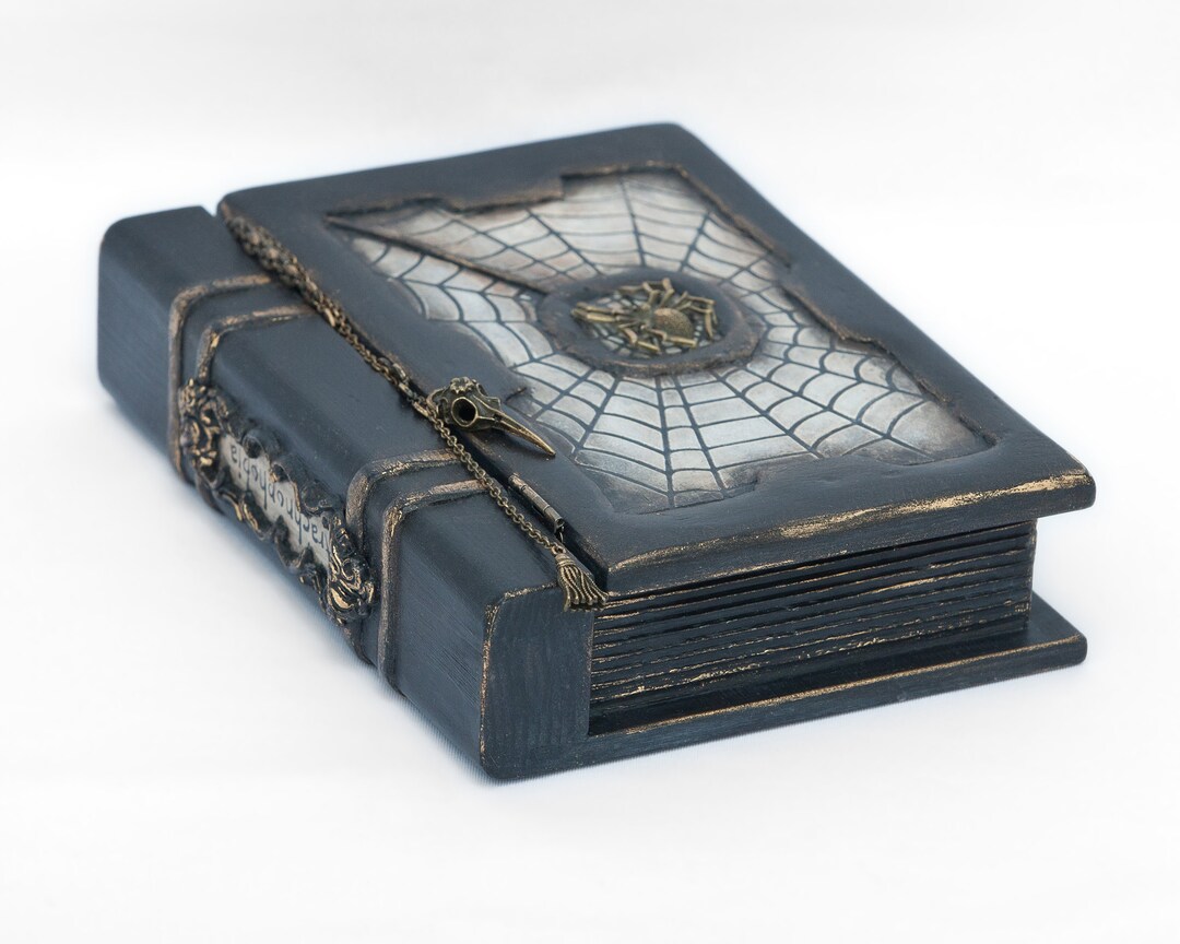 Vintage Black Spider Web Wooden Book Box, Hidden Compartment Keepsake ...
