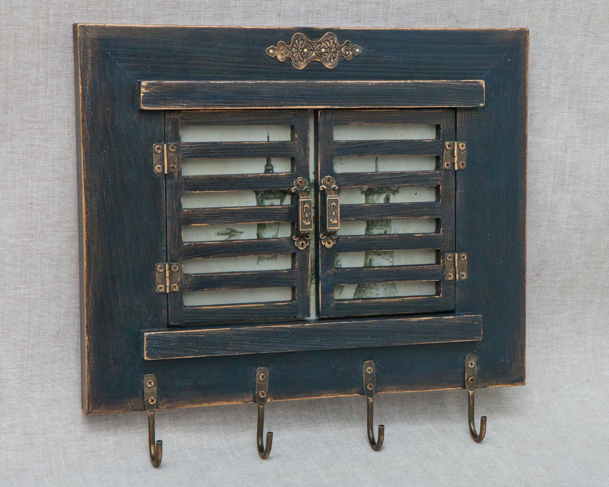 Old Stone Towers Pine Wood Key Holder With Doors Retro - Etsy