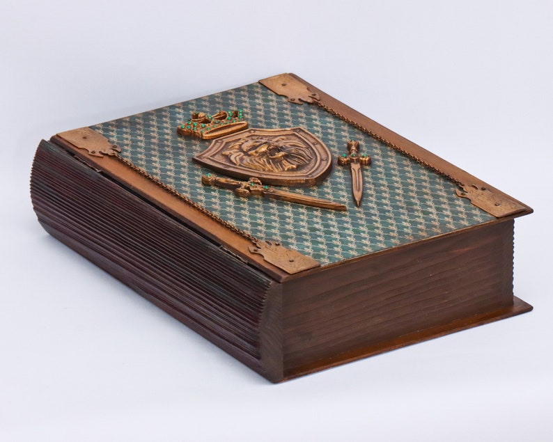 Vintage Medieval Lion Inlaid Crown and Saber Wooden Folio, Custom Book ...