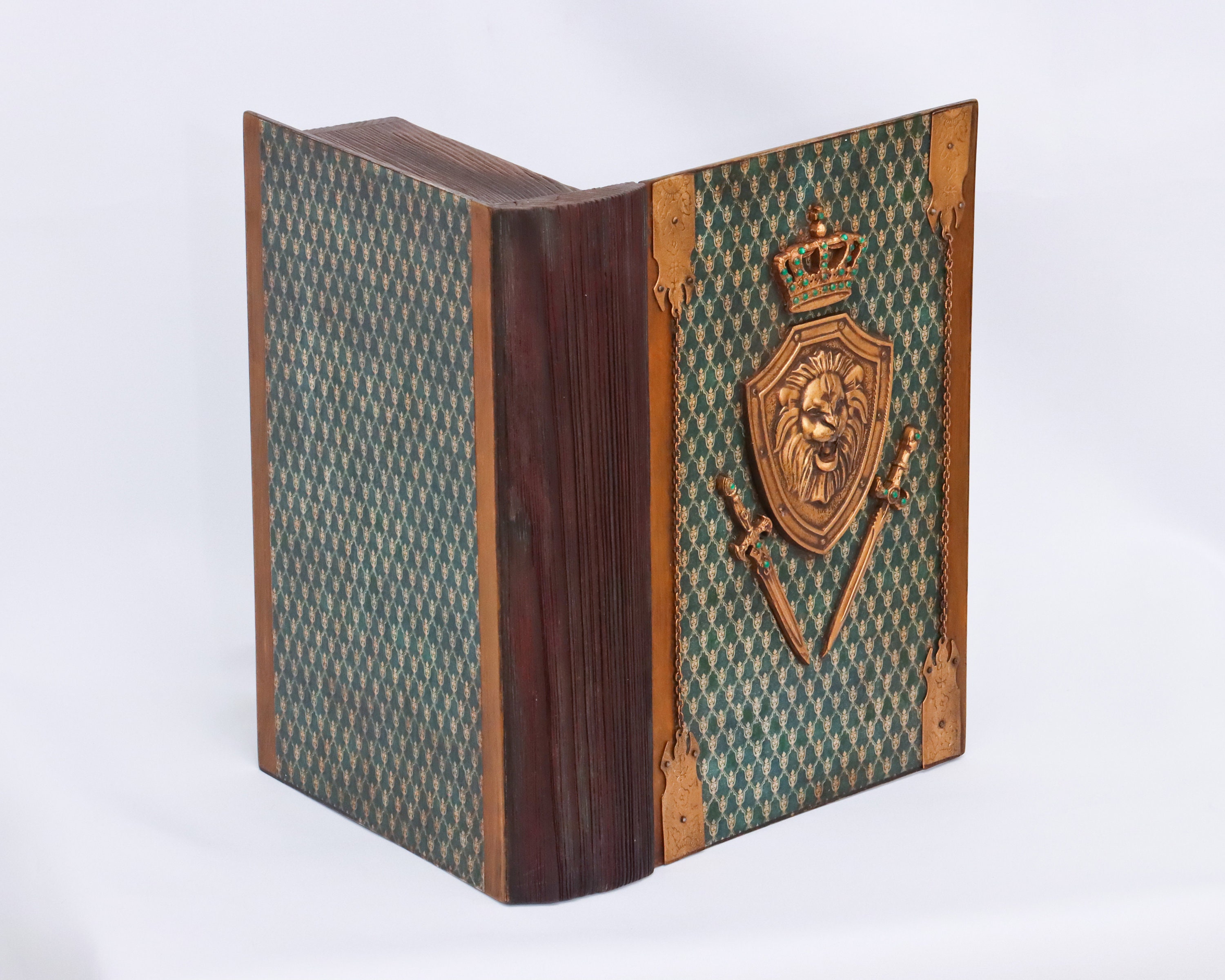 Vintage Medieval Lion Inlaid Crown and Saber Wooden Folio, Custom Book ...