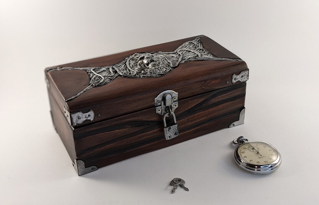 Vintage Aged Lion Wooden Chest, Silver Metal Chest, Heraldry Medieval ...