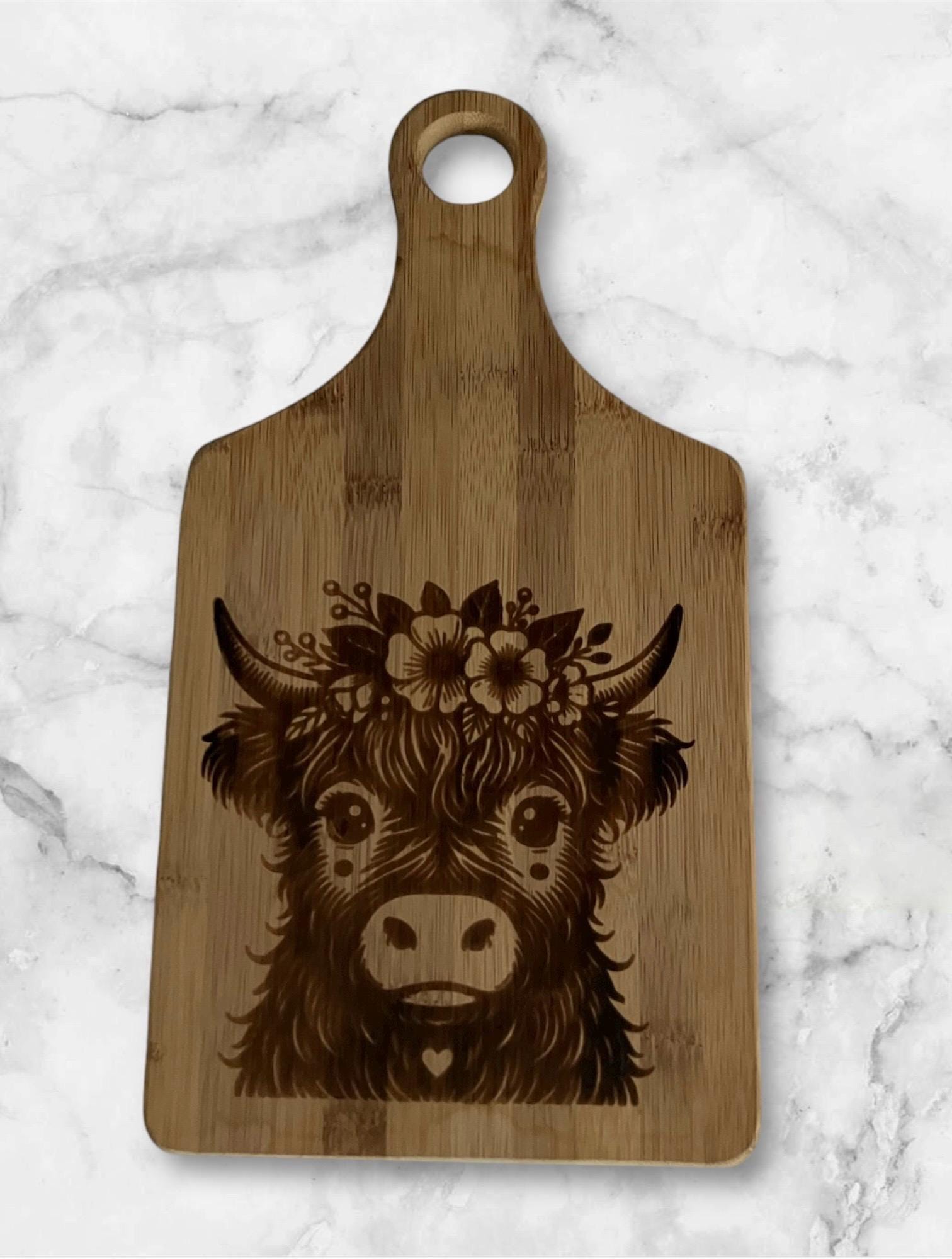 Highland Cow Bamboo Cutting Board Paddle - Etsy