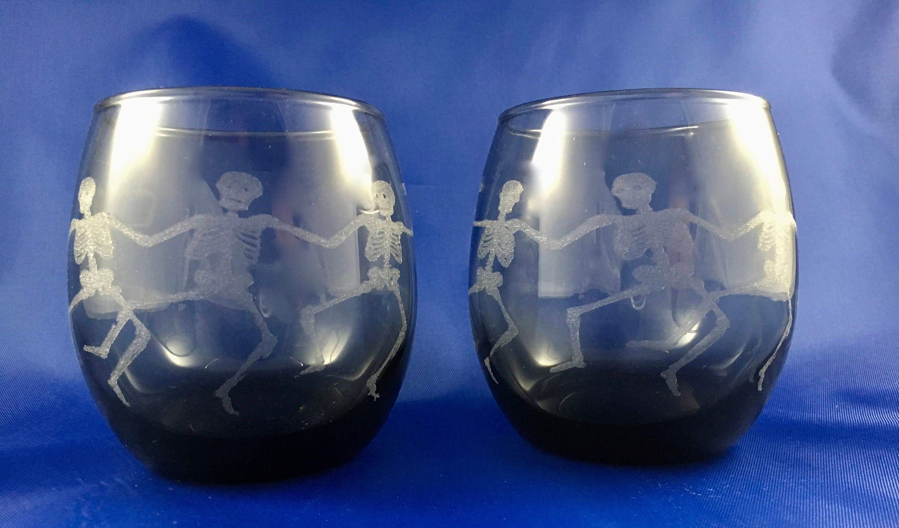 Dancing Skeleton Stemless Wine Glass set of 2 - Etsy