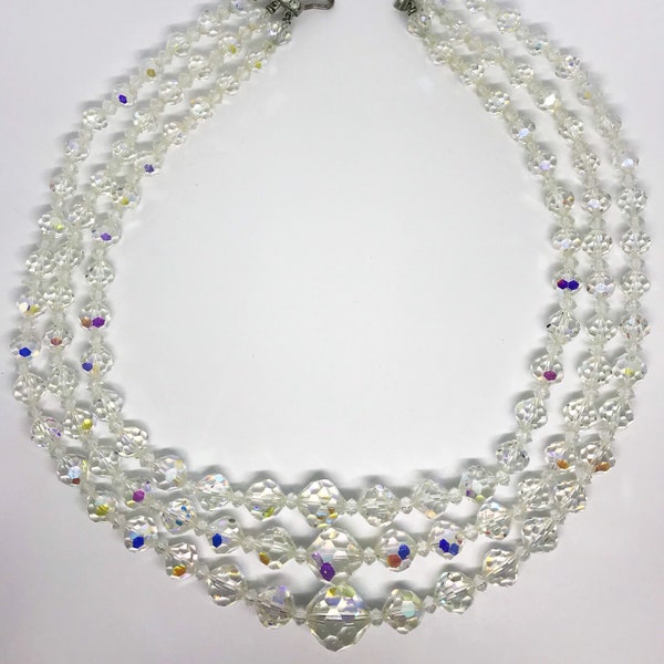 Three Strand Crystal Necklace - Etsy