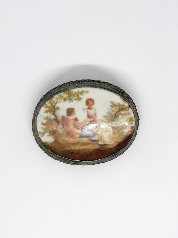 Antique Victorian Art Nouveau Deco Oval Porcelain Bro… - Gem Antique Victorian Art Nouveau Deco Oval Porcelain Bro… - Gem