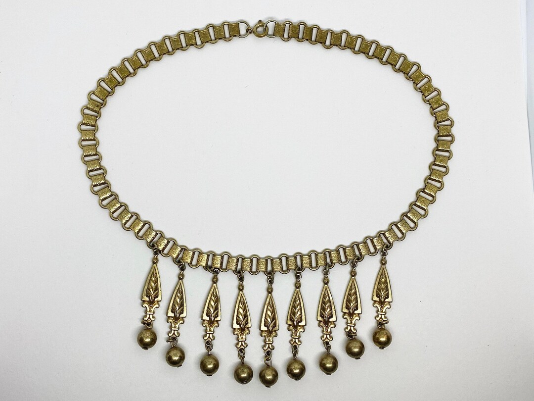 Vintage Art Deco Style Bib Necklace, Miriam Haskell Style, Gold Tone ...
