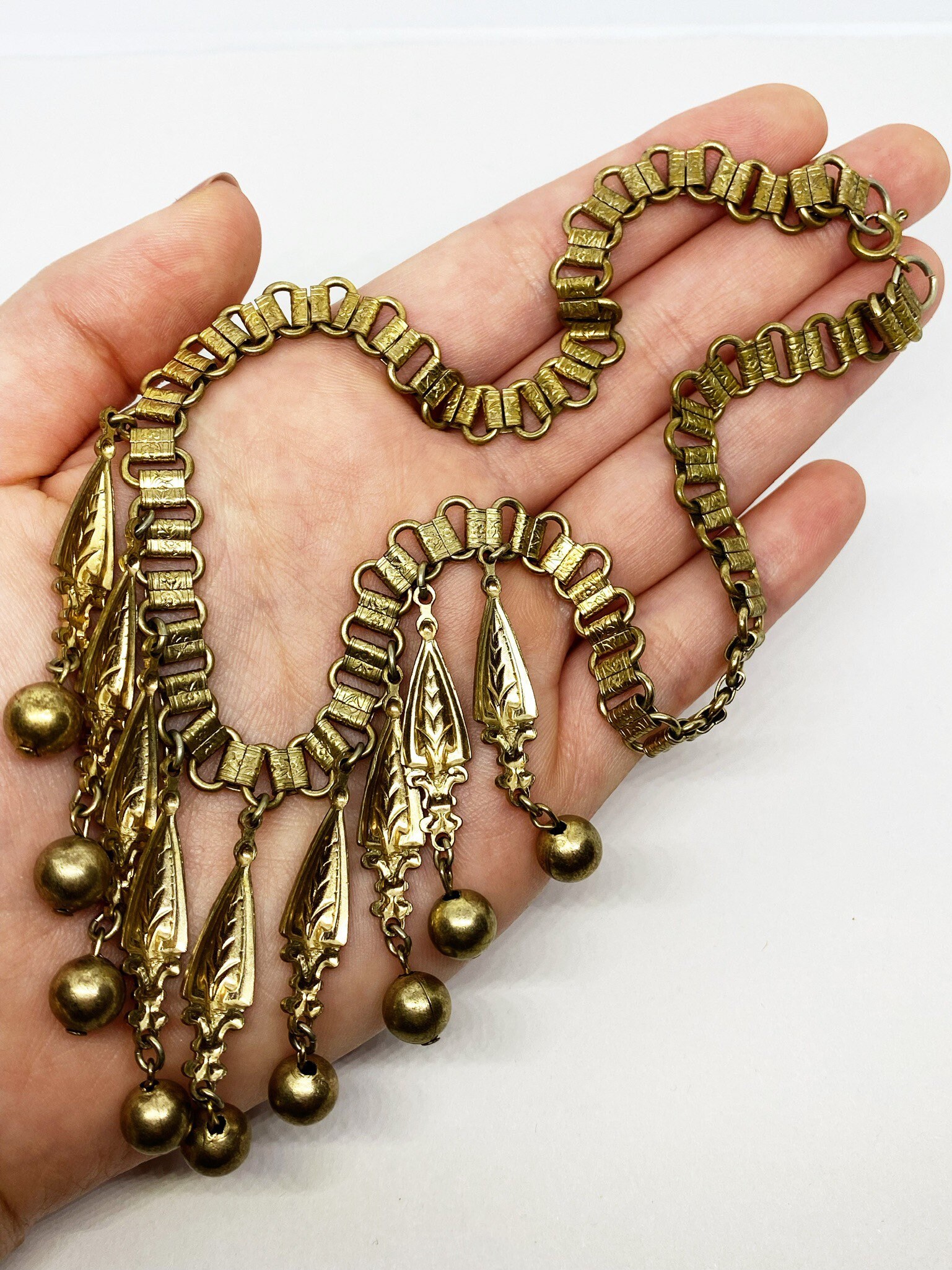 Vintage Art Deco Style Bib Necklace, Miriam Haskell Style, Gold Tone ...