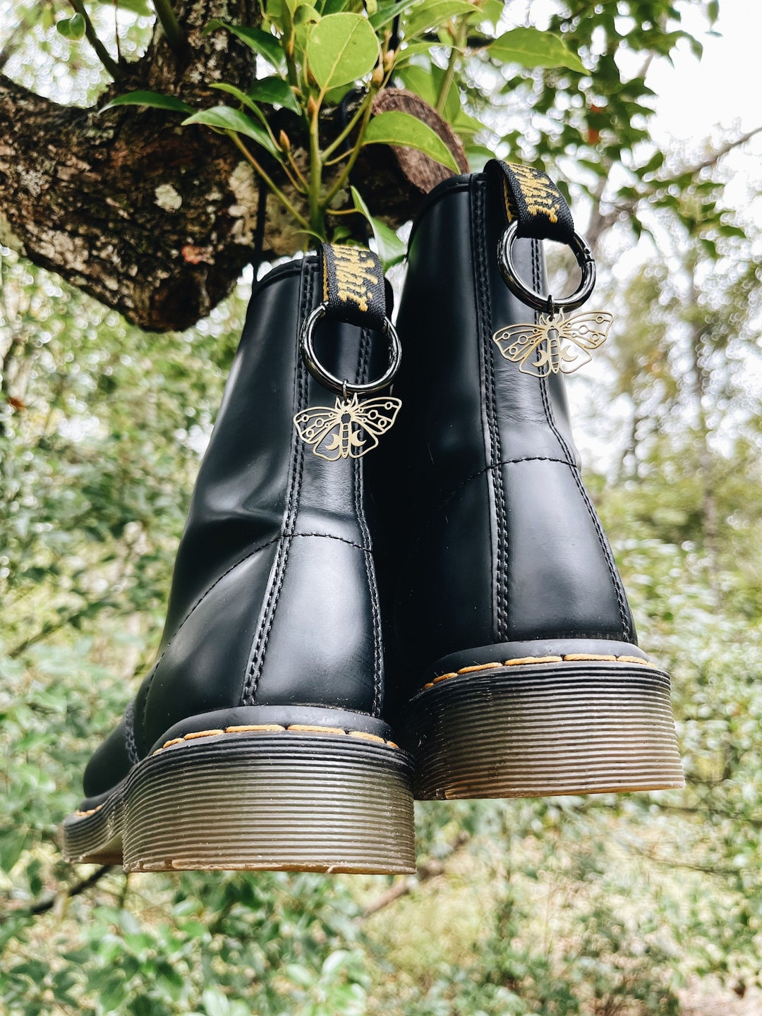 Luna Moth Doc Marten Charms - Butterfly Moon Brass Black Grunge Shoe ...