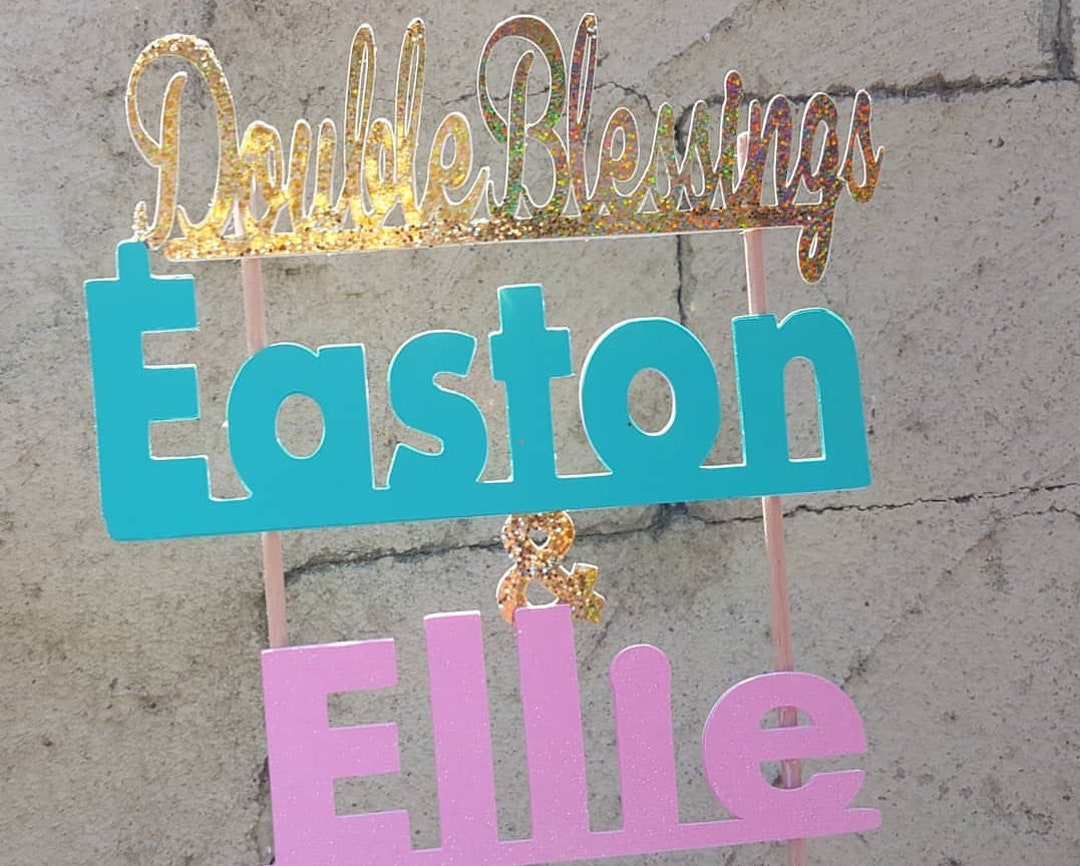 Baby Shower Cake Topper, Twins Babyshower, Boy and Girl Cake Topper ...