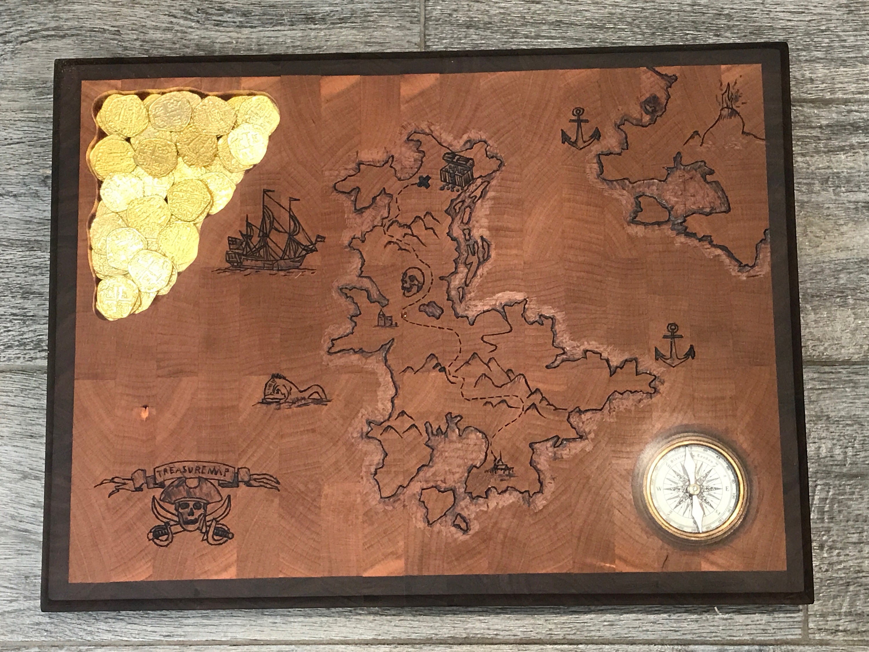 Pirate Treasure Map Wood Wall Art/ Cutting Board / Serving - Etsy