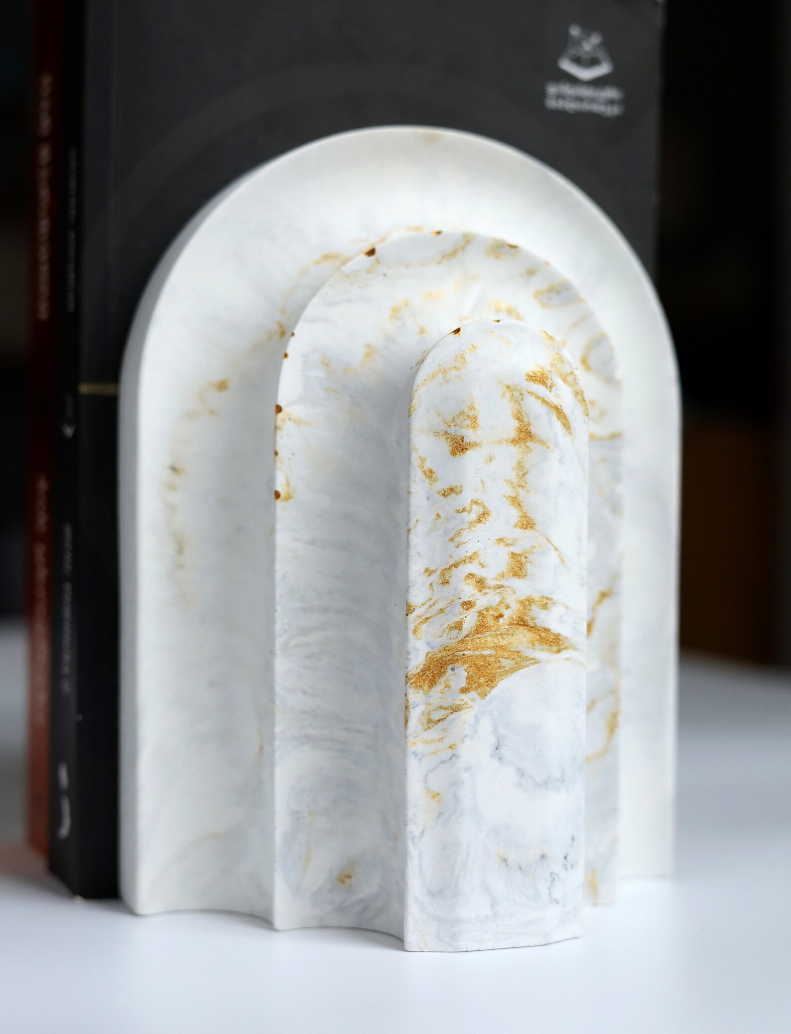 Marble Concrete Bookends: Gold Accent, Book Lover Gift - Etsy