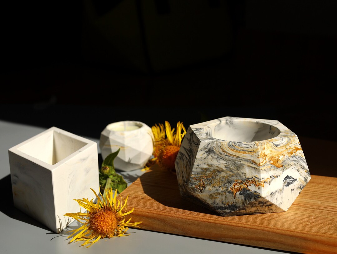 Geometric Marble Planter, Rhombus Jewelry Box, Tealight Holder ...