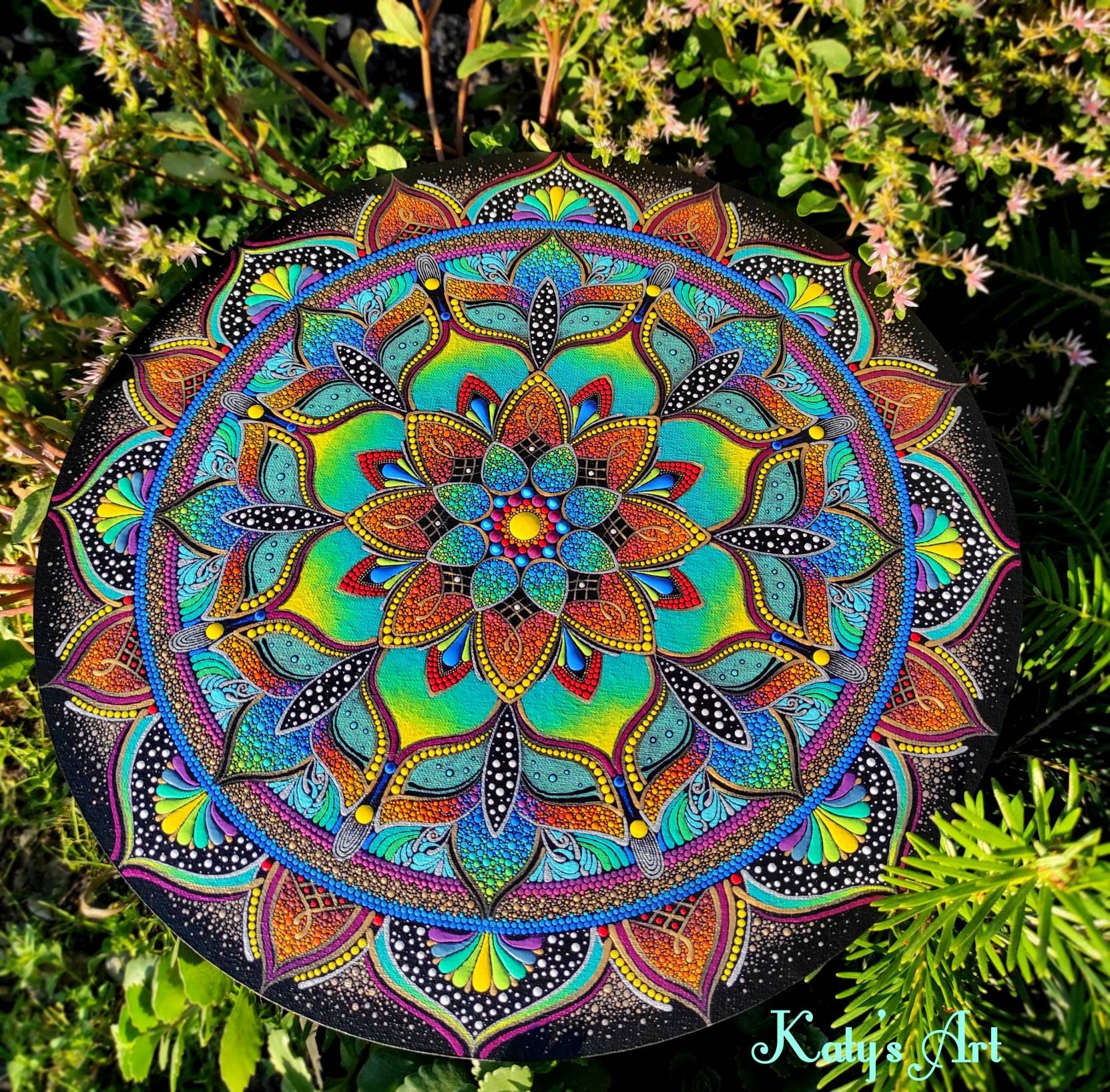 Hand Painted Dot Mandala on Canvas Panel Dot Art Painting Mandala Dot ...