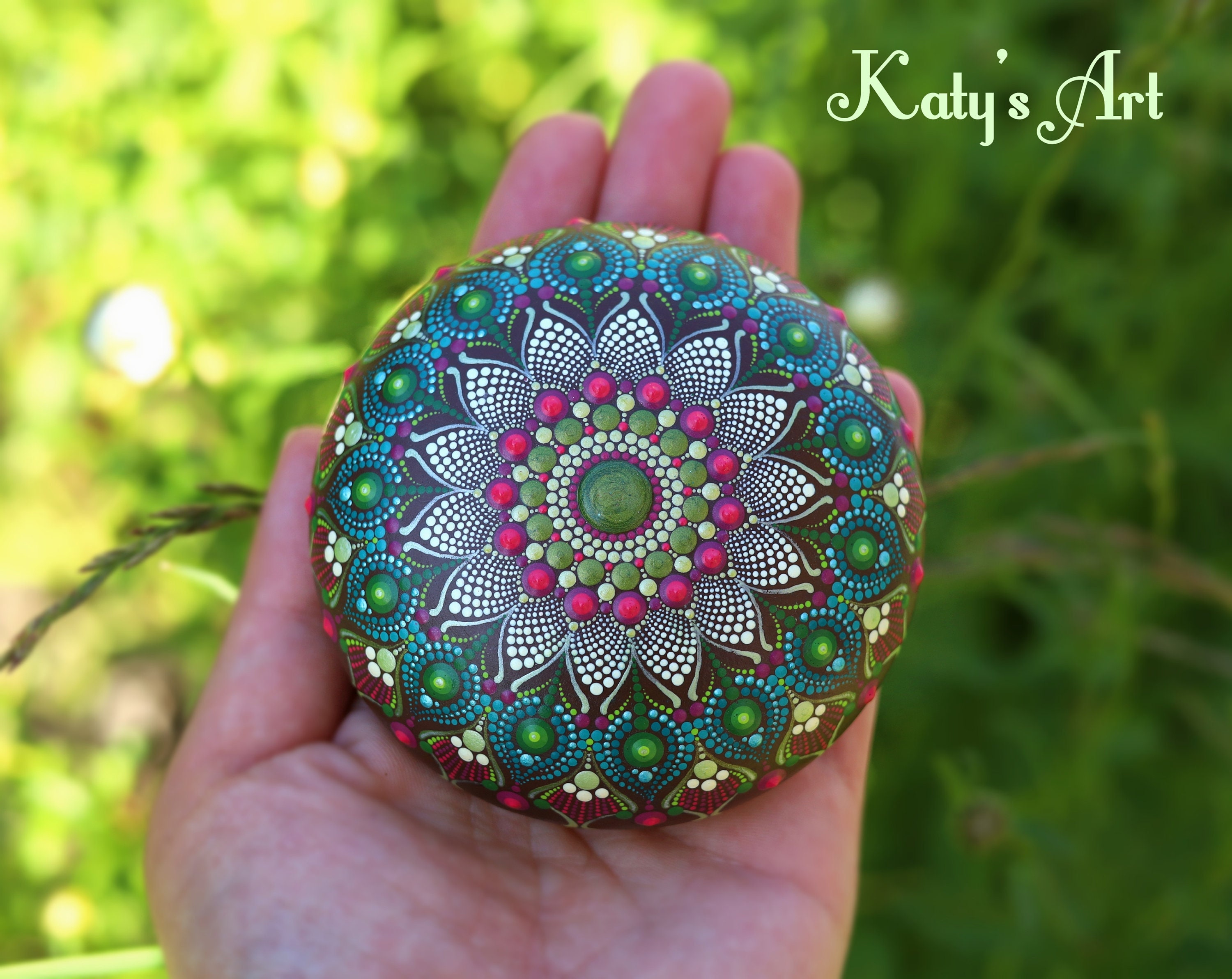 Hand Painted Dot Stone Mandala Rock Mandala Dot Painting Dot Art ...