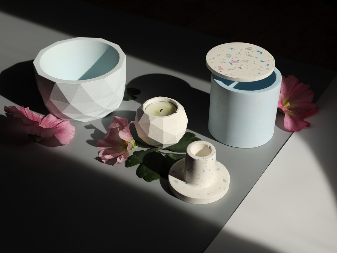 Concrete Planter, Concrete Jewelry Box, Terrazzo Candlestick Holder ...