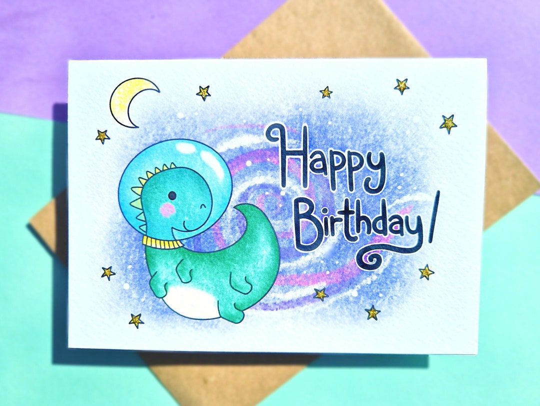 Space Dinosaur Birthday Card Custom Age Dinosaur Card - Etsy