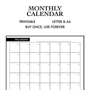 Monthly Calendar | Planner | Letter & A4 - Etsy