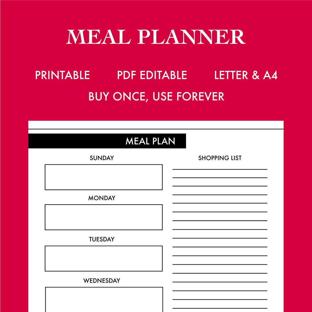 Meal Planner Printable | PDF Editable | Letter & A4 - Etsy