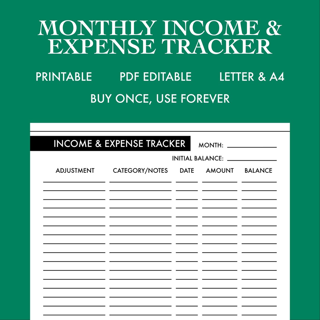 Income Expense Tracker/ledger | Finance Organizer | PDF Editable ...